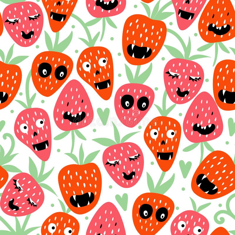 Vector Seamless Pattern for Halloween Strawberry Monsters Stock Image ...