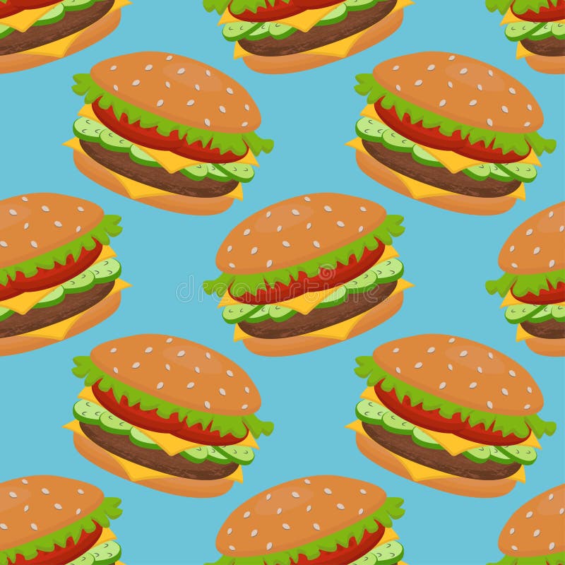 Vector Seamless Pattern with a Hamburger. Stock Vector - Illustration ...