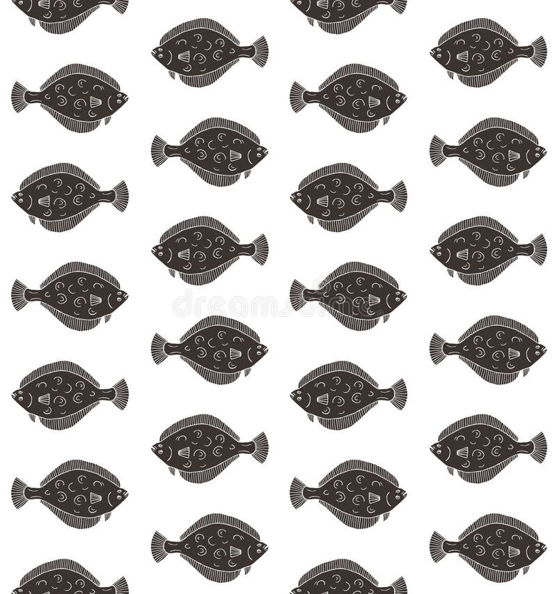 Vector Seamless Pattern of Hand Draw Flounder Fish Stock Vector ...