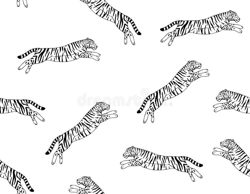 Vector Seamless Pattern of Hand Draw Jumping Tiger Stock Vector ...