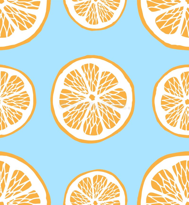 Vector Seamless Pattern of Hand Draw Orange Slices Stock Illustration ...