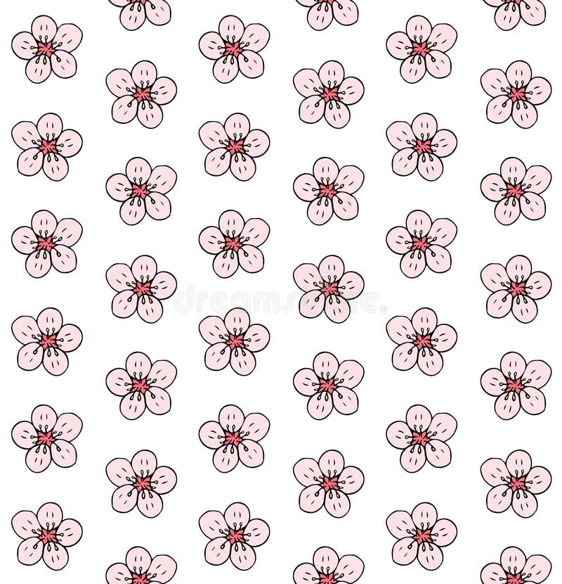 Vector Seamless Pattern of Hand Draw Sakura Flower Stock Vector ...