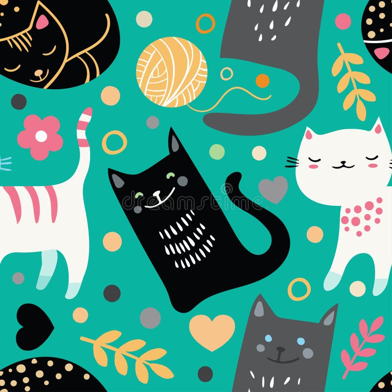 Vector Seamless Pattern Hand Draw Textured Cats Stock Illustrations – 7 ...