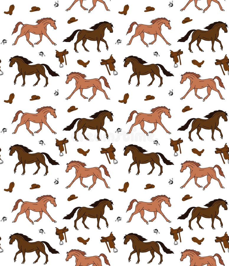 Vector Seamless Pattern of Hand Draw Western Horse Stock Vector ...