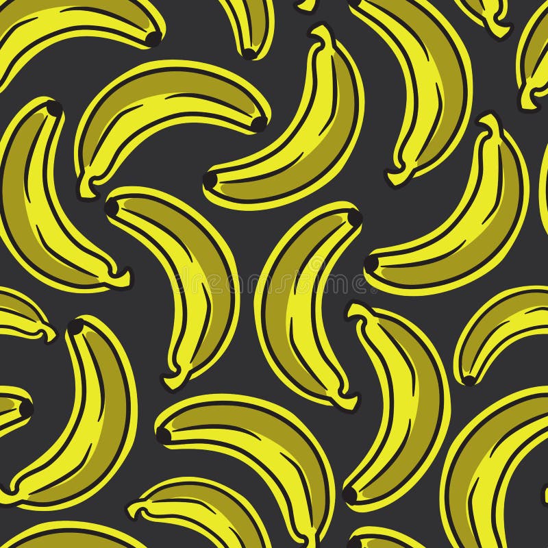 Vector Seamless Pattern with Hand Drawing Bananas on Dark Gray ...
