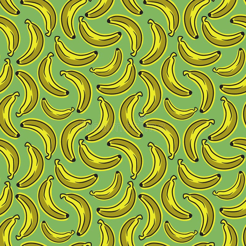Vector Seamless Pattern with Hand Drawing Bananas on Green Background ...
