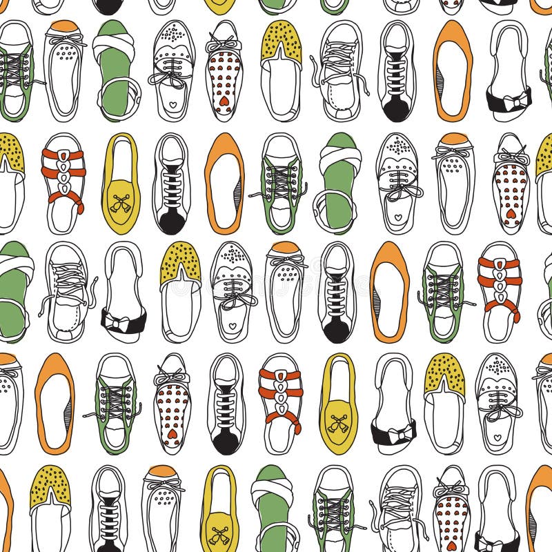 Vector Seamless Pattern with Hand Drawing Cute Shoes. Colorful Boots in ...