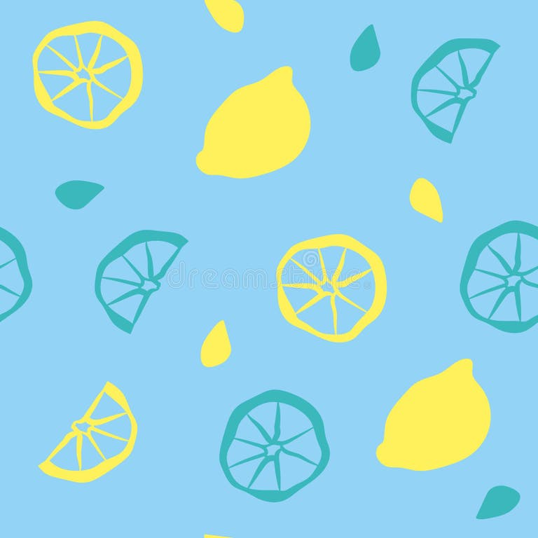 Vector Seamless Pattern with Hand Drawn Abstract Lemons and Leaves ...