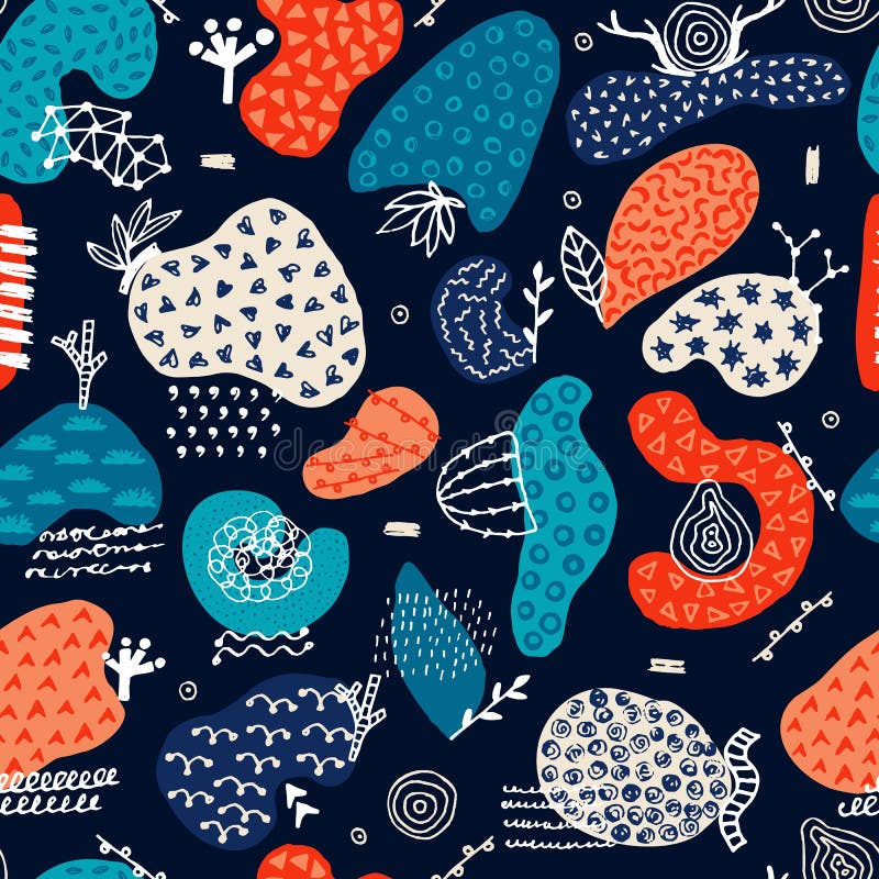 Vector Seamless Pattern with Hand Drawn Abstract Shapes. Spotted and ...