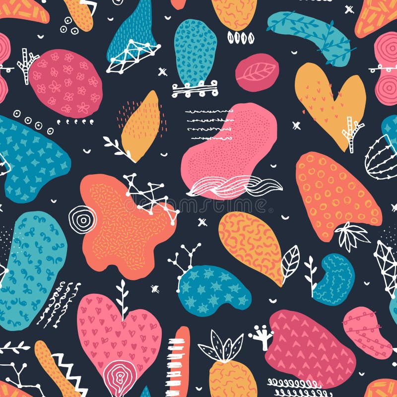 Vector Seamless Pattern with Hand Drawn Abstract Shapes. Spotted and ...