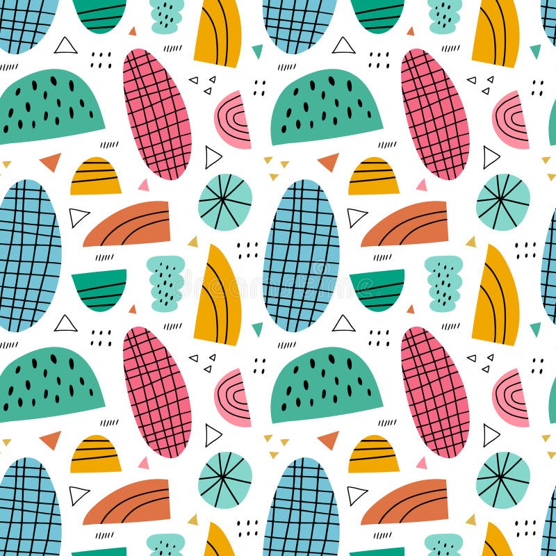 Vector Seamless Pattern with Hand Drawn Abstract Shapes with Texture ...