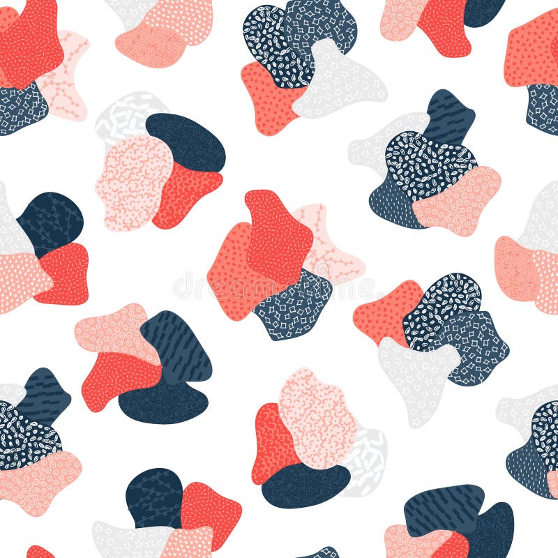 Vector Seamless Pattern with Hand Drawn Abstract Shapes. Textured ...