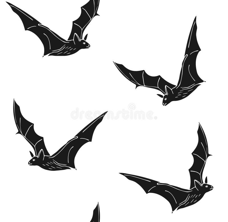 Vector Seamless Pattern of Hand Drawn Bat Stock Vector - Illustration ...