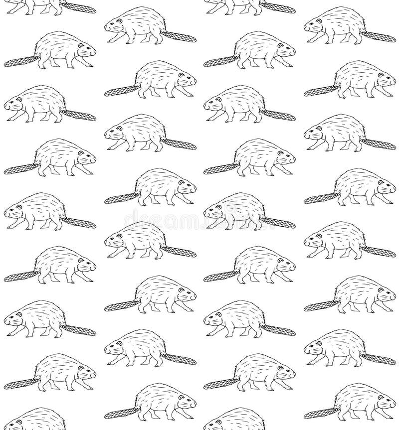 Vector Seamless Pattern of Hand Drawn Beaver Stock Vector ...