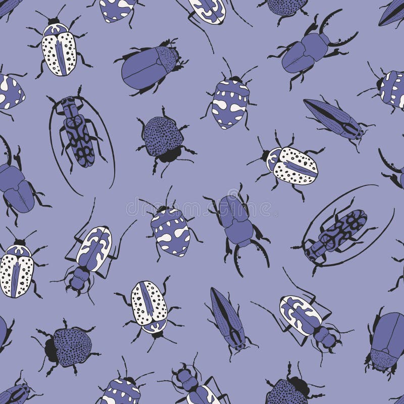 Seamless Pattern with Hand Drawn Beetles Stock Vector - Illustration of ...
