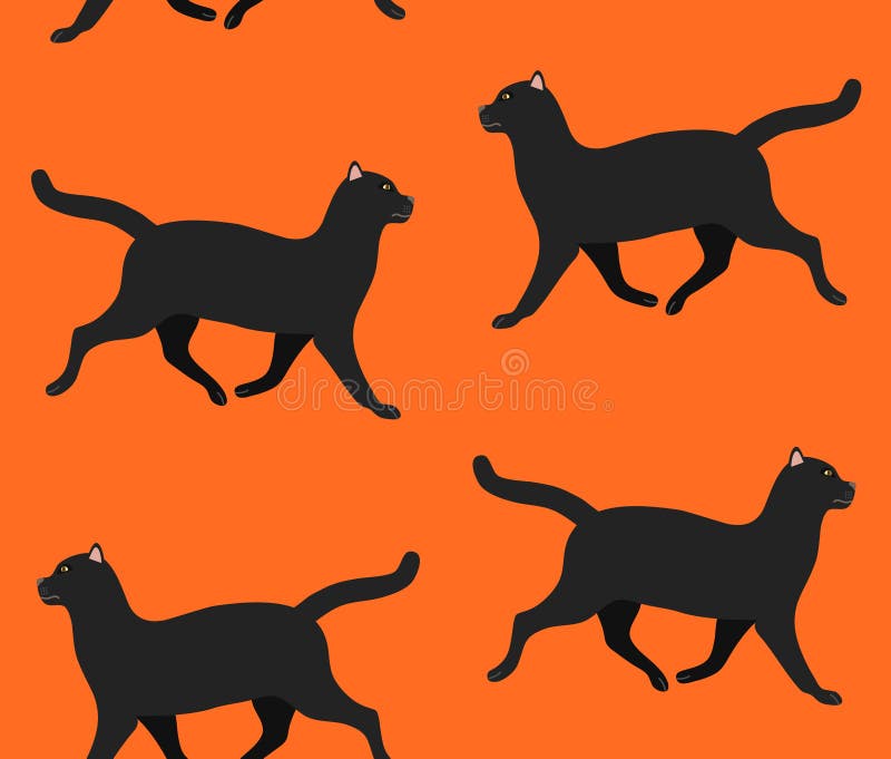 Vector Seamless Pattern of Hand Drawn Black Cat Stock Vector ...