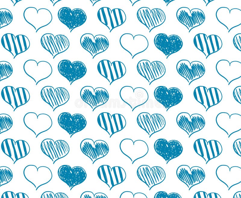 Vector Seamless Pattern of Hand-drawn Blue Hearts Stock Vector ...