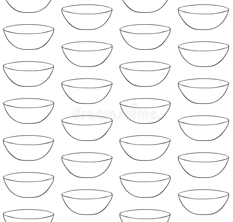 Vector Seamless Pattern of Hand Drawn Bowl Plate Stock Illustration ...