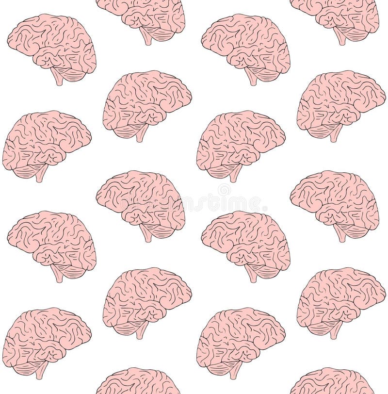 Vector Seamless Pattern of Hand Drawn Brain Stock Vector - Illustration ...