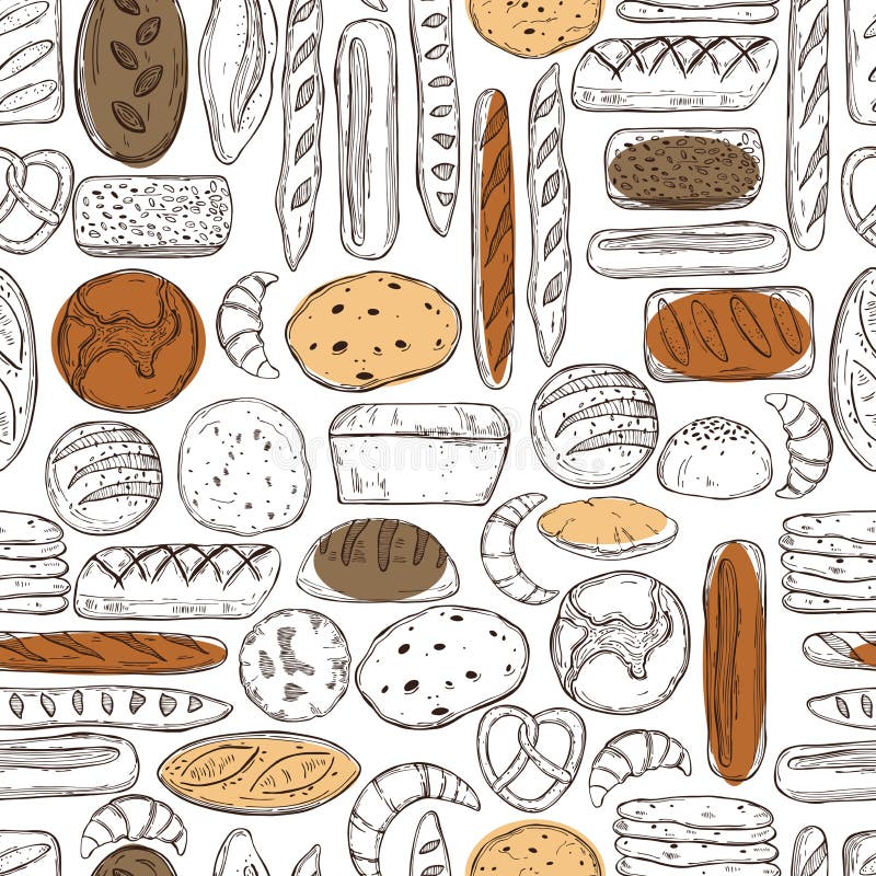 Vector Seamless Pattern with Hand Drawn Bread Stock Vector ...