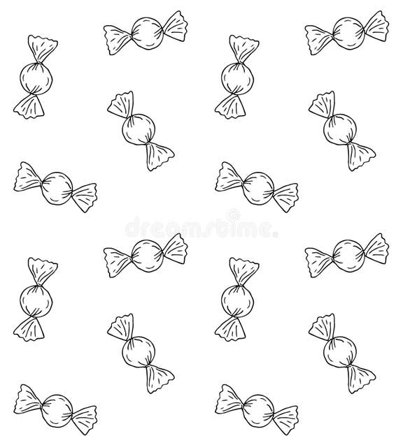 Vector Seamless Pattern of Hand Drawn Candy Stock Vector - Illustration of delicious, doodle ...
