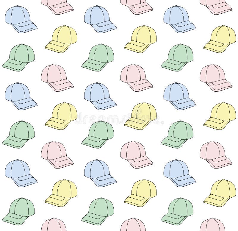 Vector Seamless Pattern of Hand Drawn Cap Stock Vector - Illustration ...