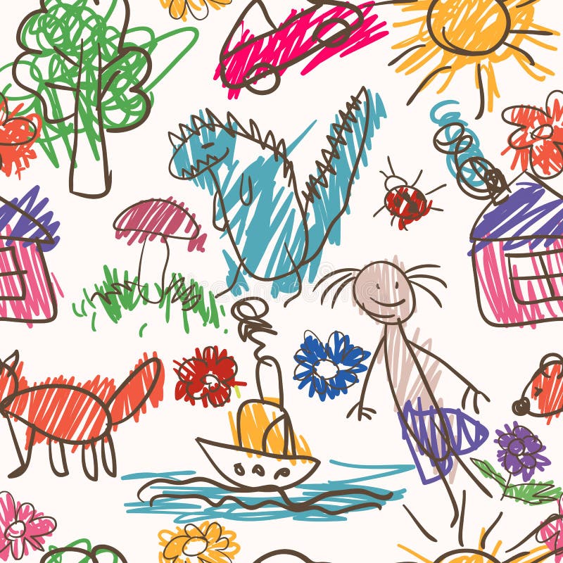 Vector Seamless Pattern. Hand Drawn Cartoon Style Stock Illustration ...