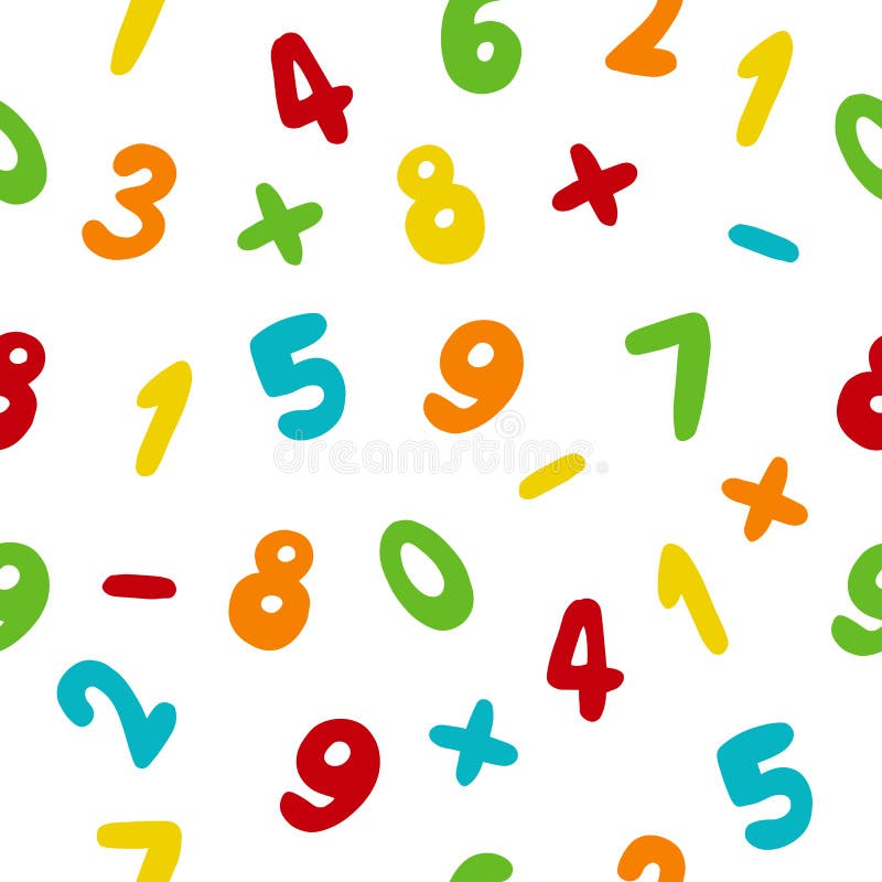Vector Seamless Pattern with Hand Drawn Colorful Numbers Stock Vector ...