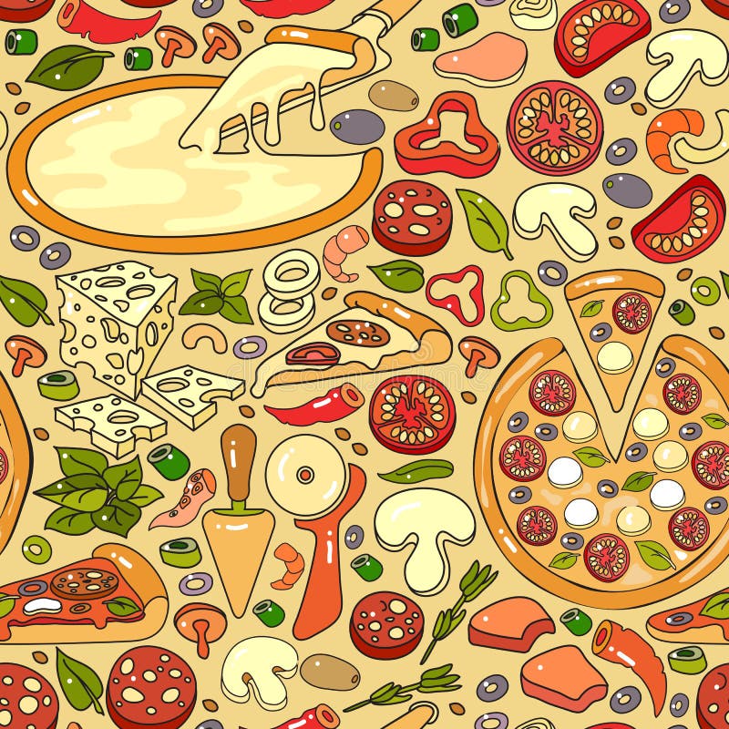 Seamless Colorful Cartoon Pizza Texture Stock Vector - Illustration of ...