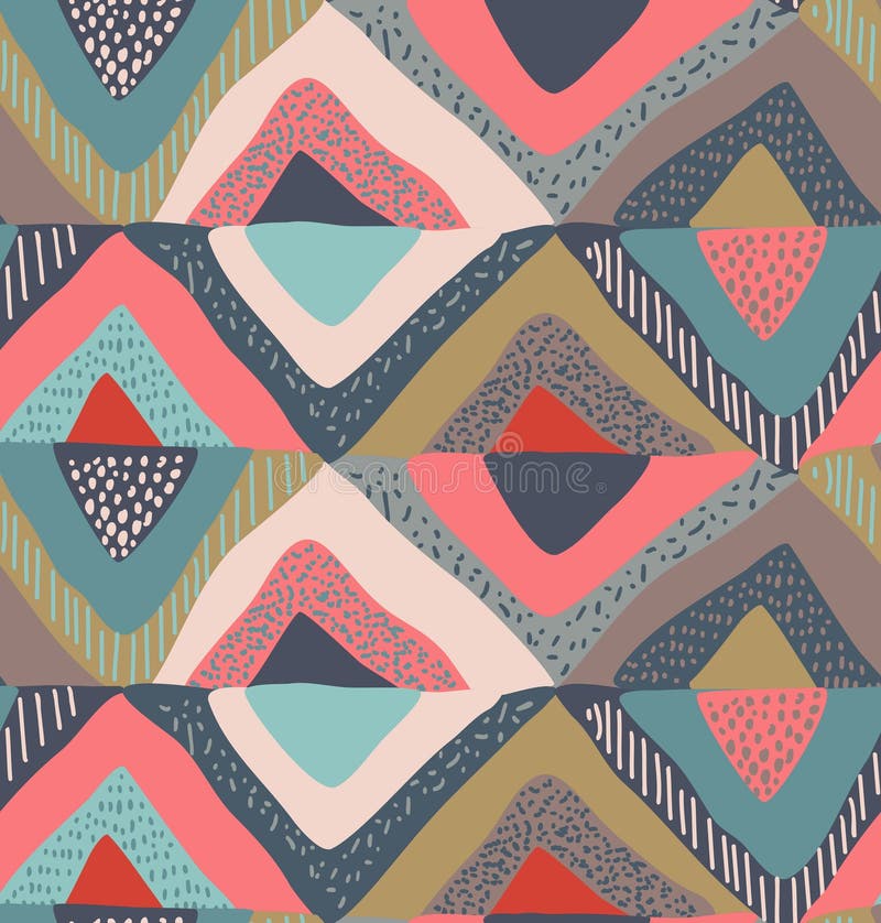 Vector Seamless Pattern with Hand Drawn Colorful Triangle Abstract ...