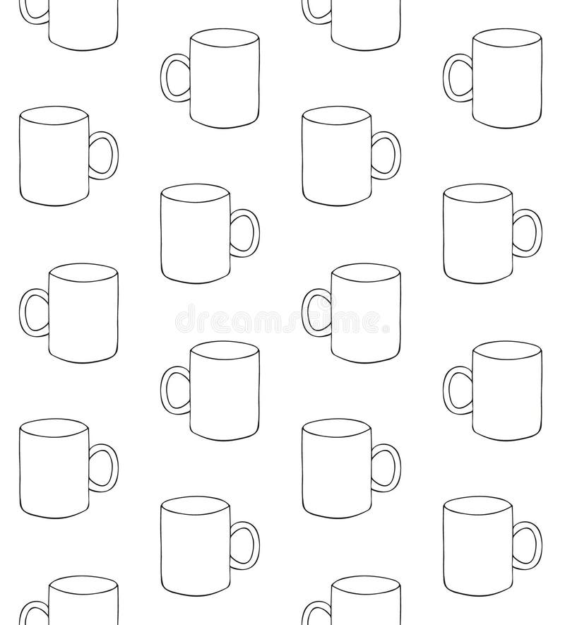 Vector Seamless Pattern of Hand Drawn Cup Stock Vector - Illustration ...