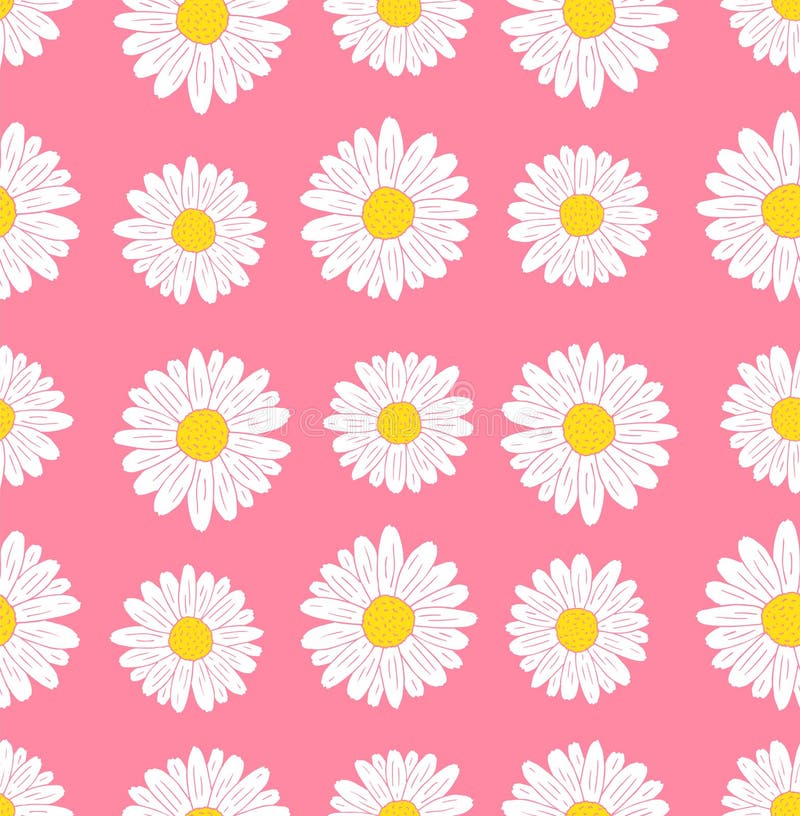 Vector Seamless Pattern of Hand Drawn Daisy Stock Illustration ...