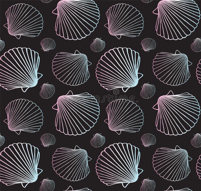 Seamless Pattern of Holographic Shell on Black Stock Vector ...