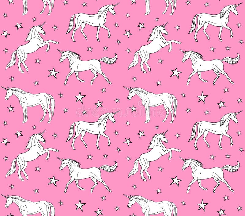Vector Pattern of Hand Drawn Unicorn on Pink Stock Vector ...