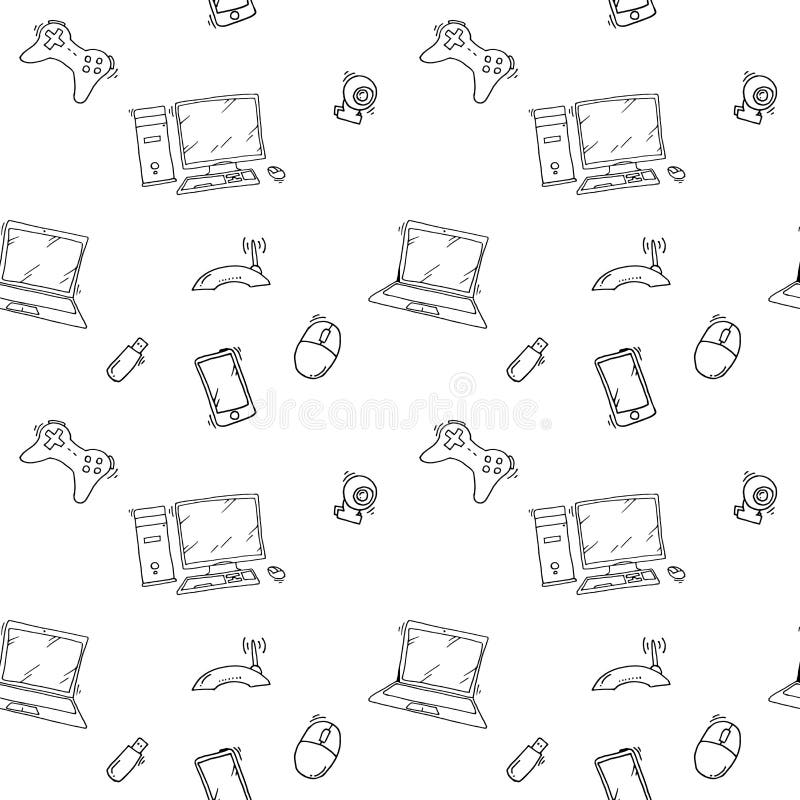 A Vector Seamless Pattern of Hand Drawn Doodles of Electronic Gadgets ...