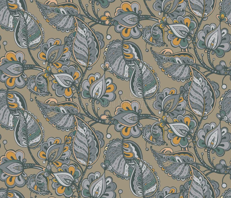 Vector Seamless Pattern with Hand Drawn Fancy Flower Branch and Stock ...