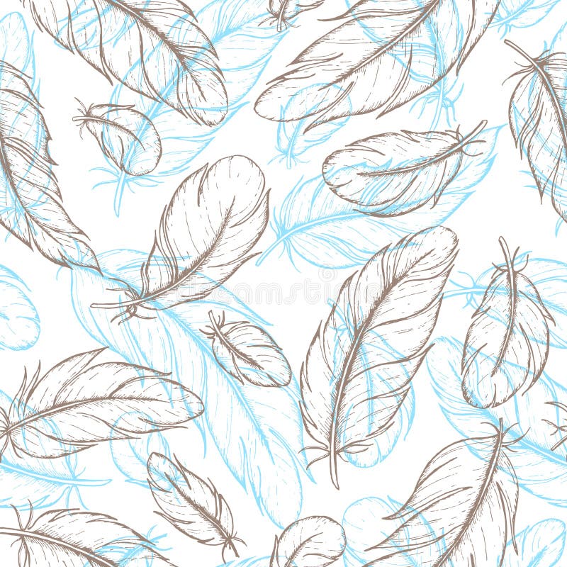 Vector Seamless Pattern of Hand Drawn Feather. Ink Feather Vintage ...