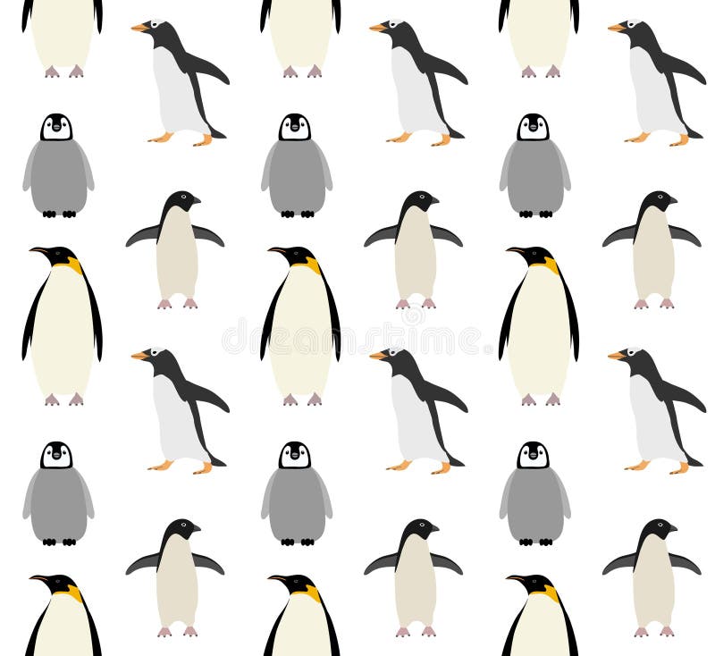 Vector Seamless Pattern of Hand Drawn Flat Penguin Stock Illustration ...