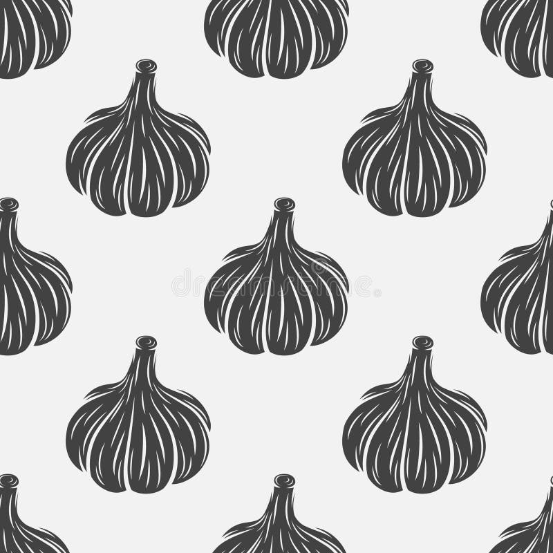 Vector Seamless Pattern with Hand Drawn Garlic Bulb on White Background ...