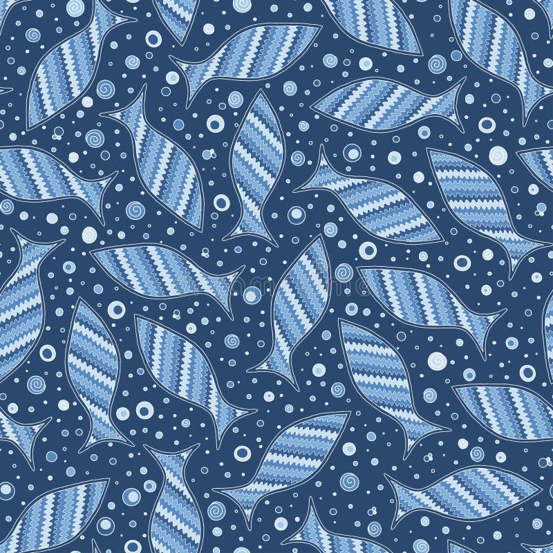 Vector Seamless Pattern with Hand Drawn Geometric Fishes Stock Vector ...