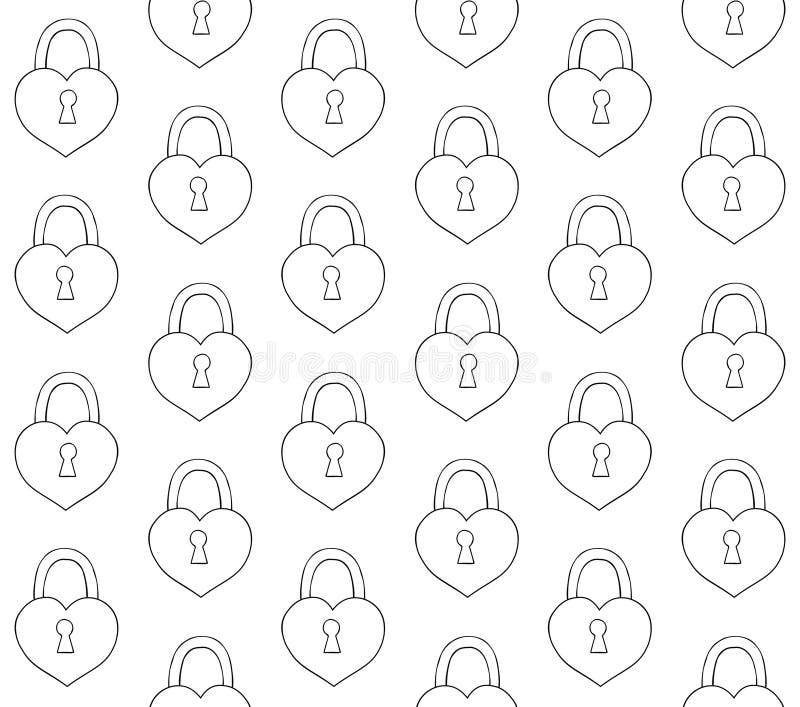 Vector Seamless Pattern of Hand Drawn Heart Lock Stock Vector ...