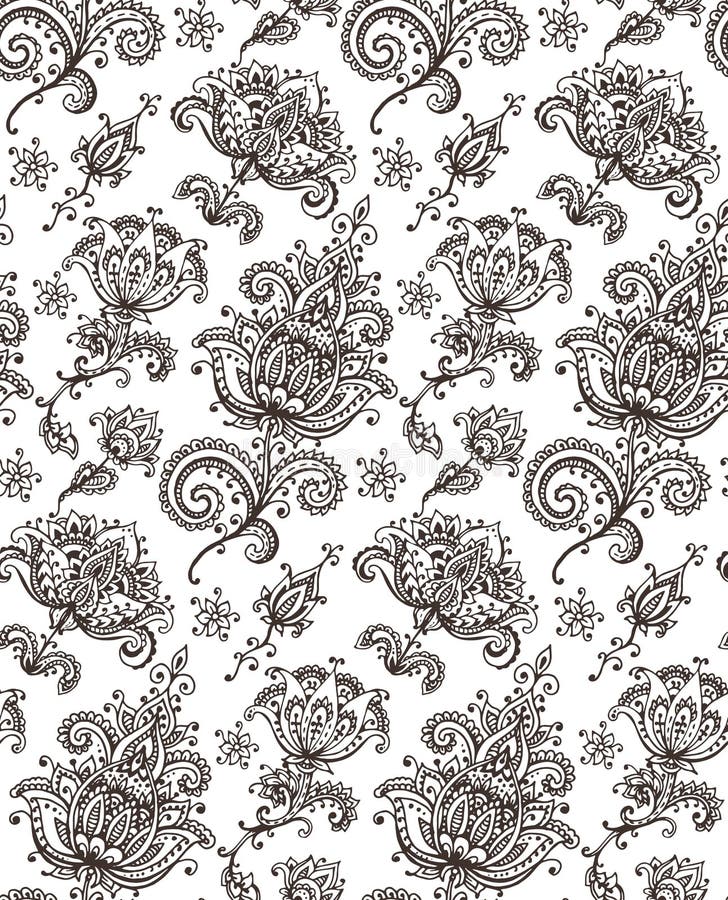 Vector Seamless Pattern with Hand Drawn Henna Design Floral Elem Stock ...