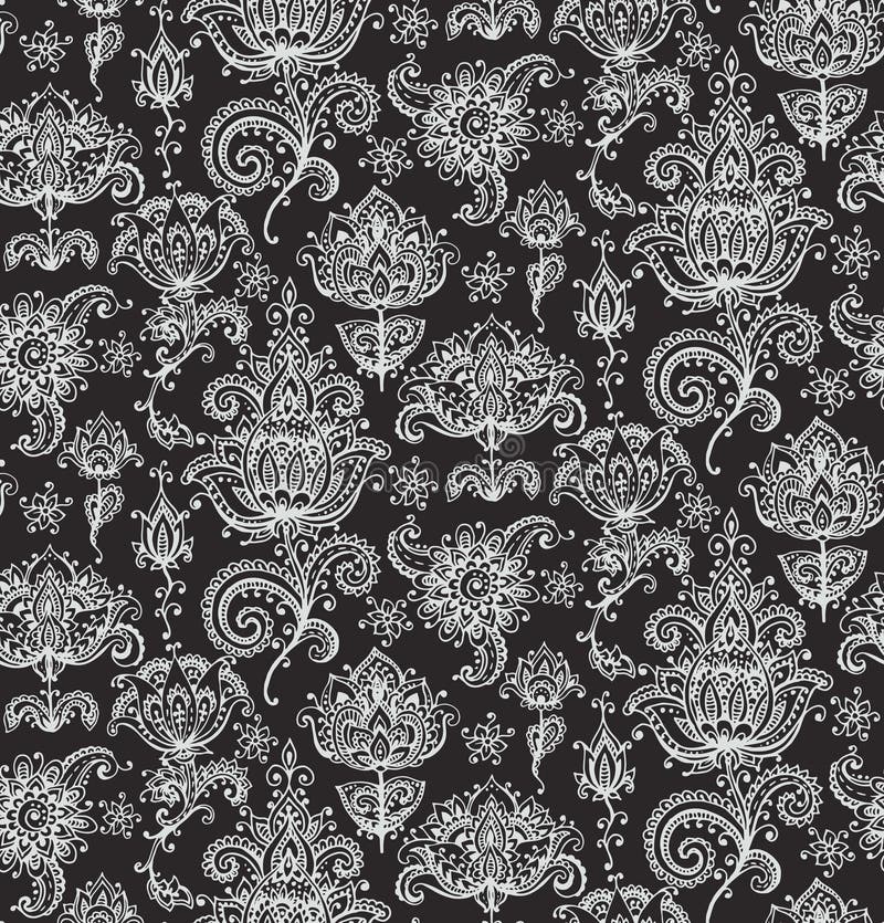 Vector Seamless Pattern with Hand Drawn Henna Mehndi Elements Stock ...