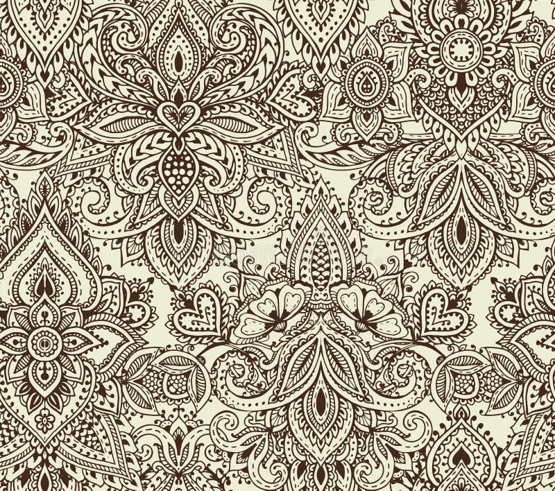 Vector Seamless Pattern with Henna Mehndi Floral Elements. Stock Vector ...