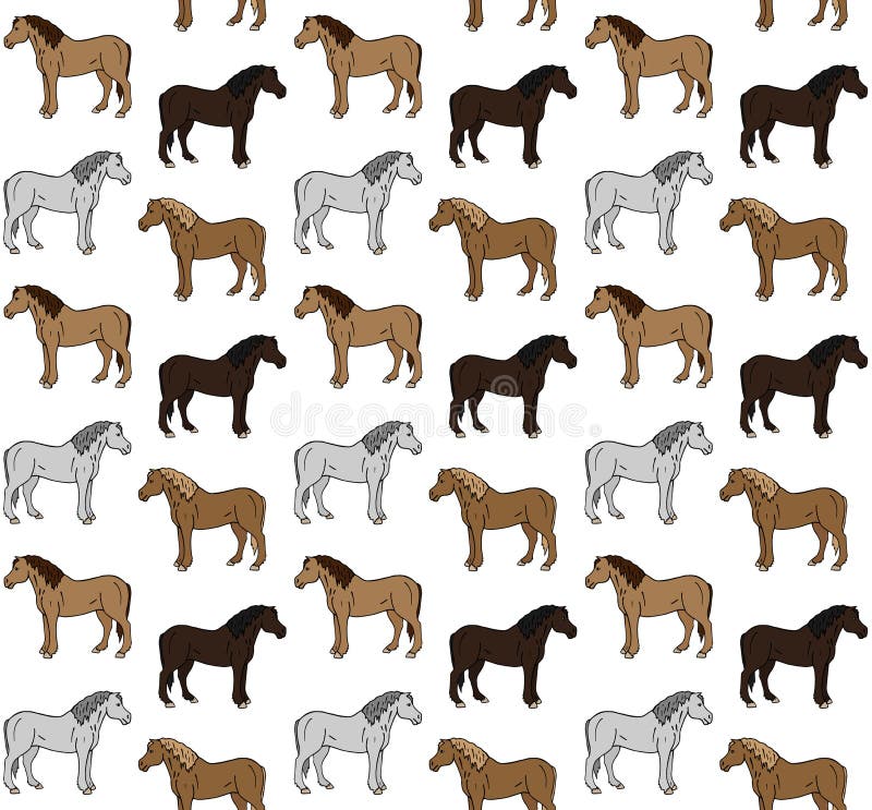 Vector Seamless Pattern of Hand Drawn Horse Stock Vector - Illustration ...