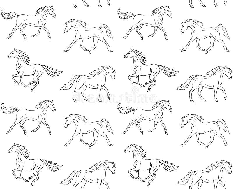 Vector Seamless Pattern of Hand Drawn Horses Stock Vector ...