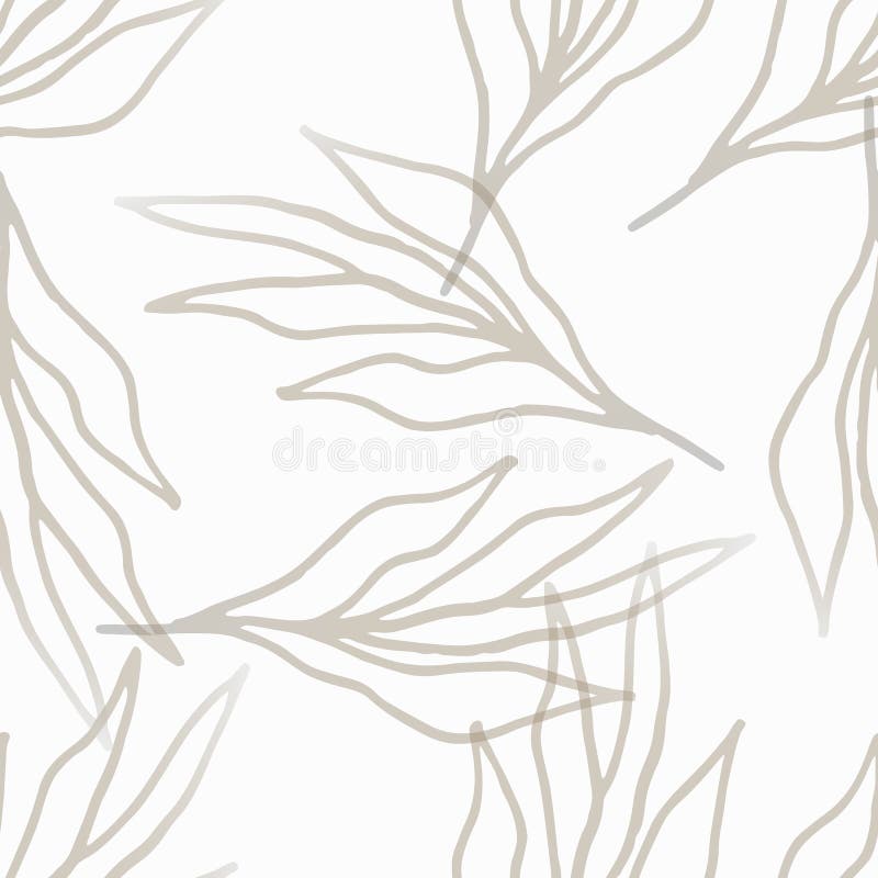 Vector Seamless Pattern with Hand Drawn Line Botany Plant Leaves on ...