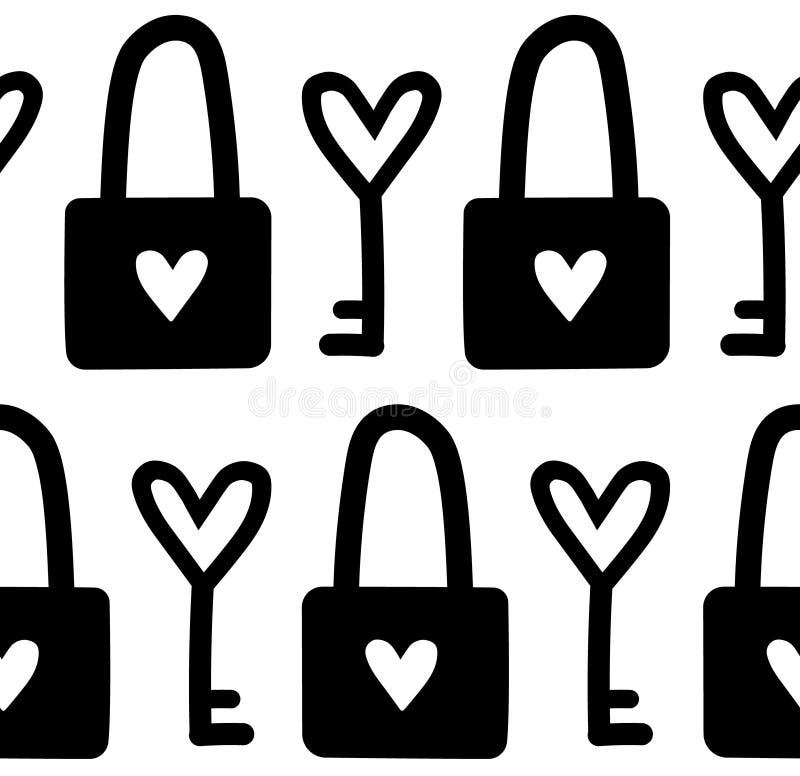 Vector Seamless Pattern of Hand Drawn Lock and Key Stock Illustration ...