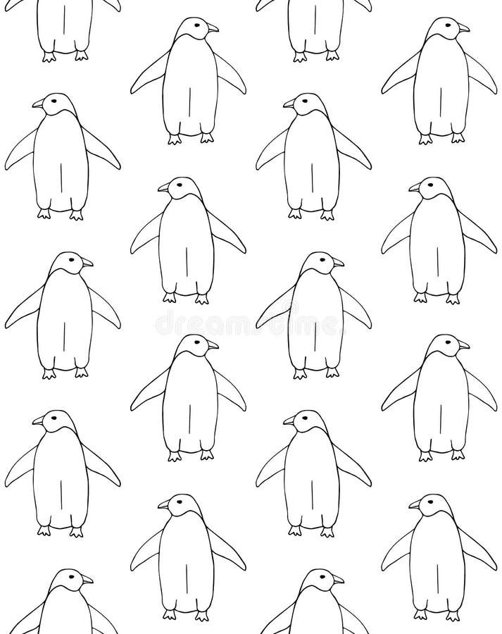 Vector Seamless Pattern of Hand Drawn Penguin Stock Illustration ...