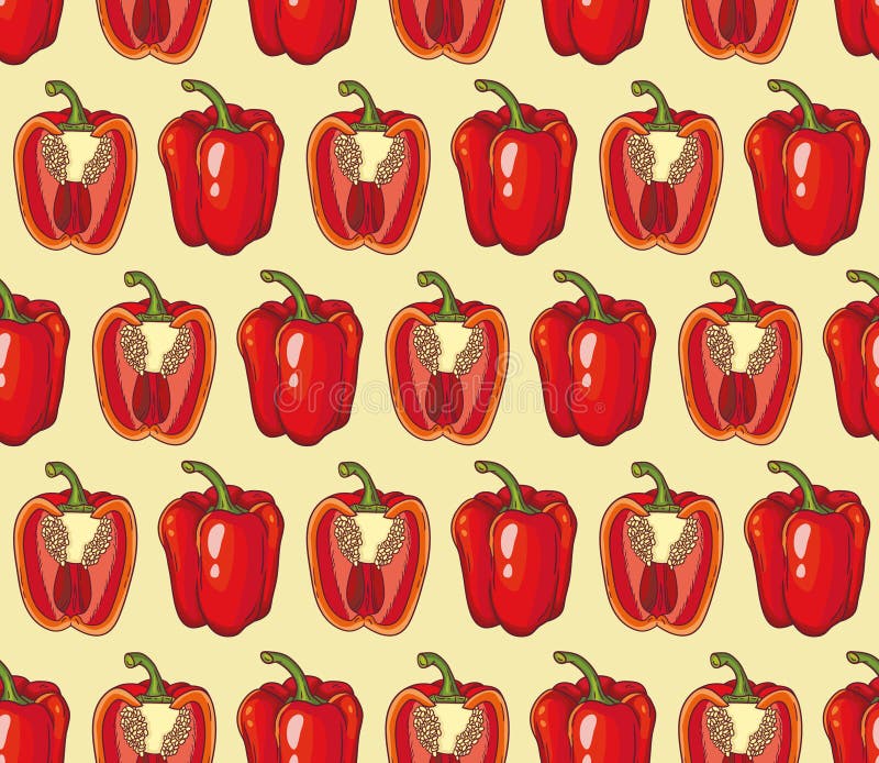 Vector Seamless Pattern with Hand-drawn Peppers. Texture Design Stock ...